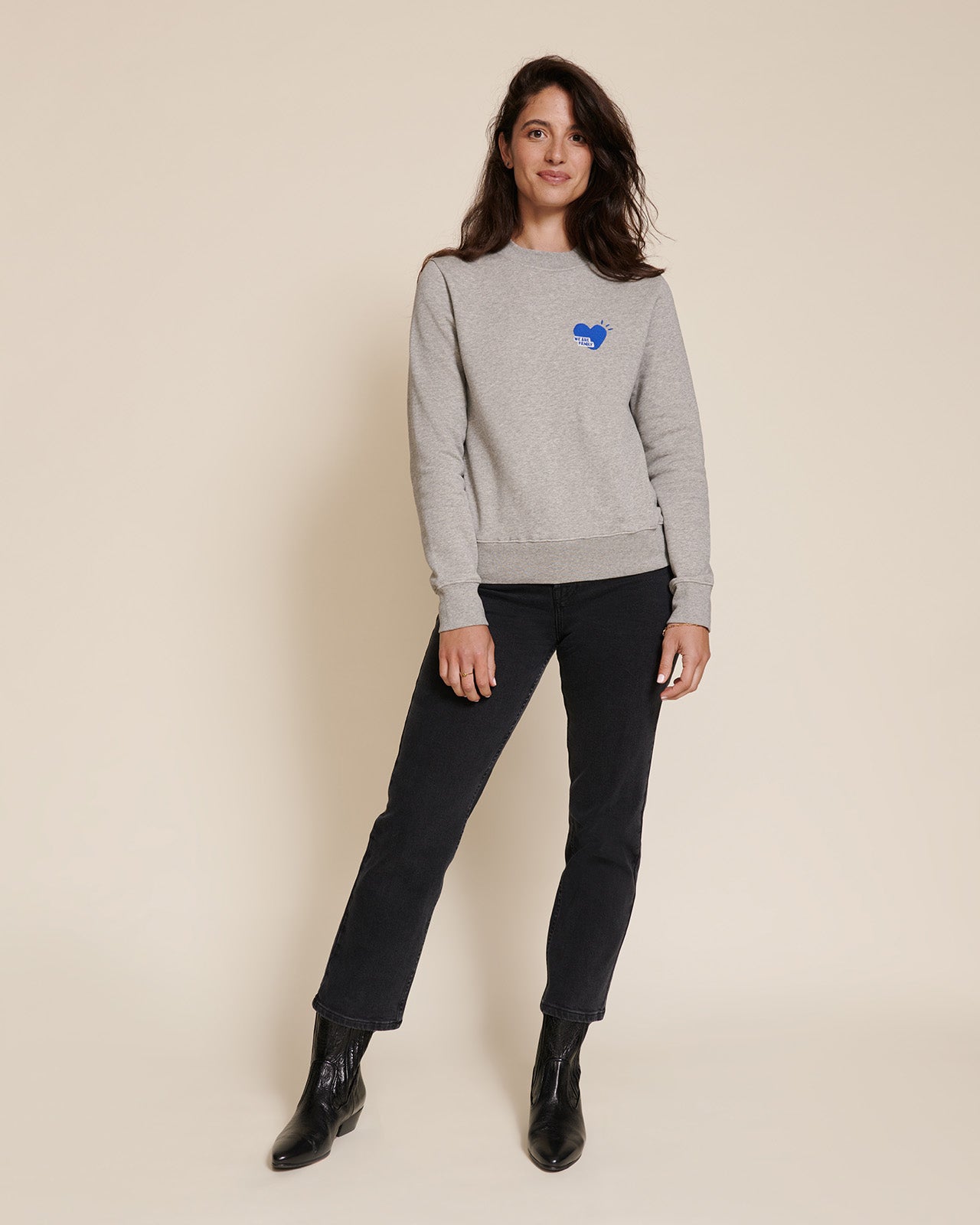 Le sweat We are family femme en coton bio - gris chiné – émoi émoi