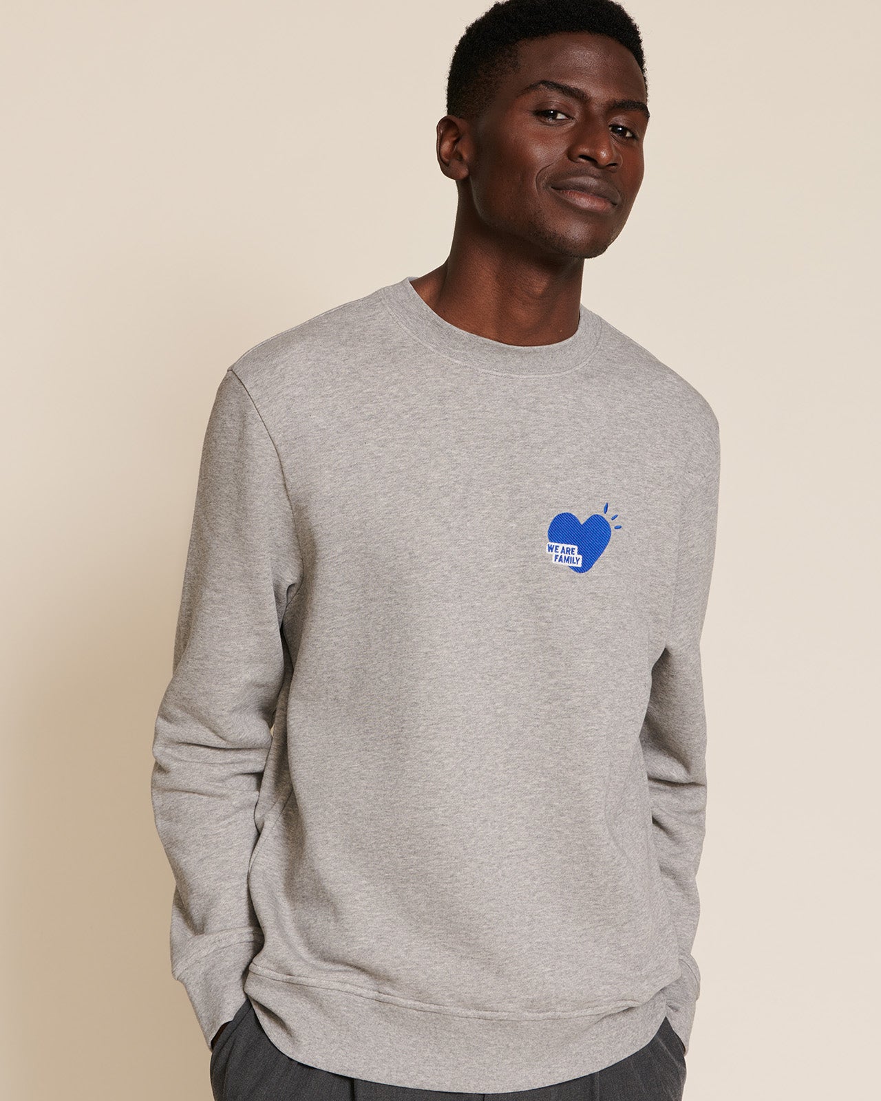 Le sweat We are family homme en coton bio - gris chiné – émoi émoi