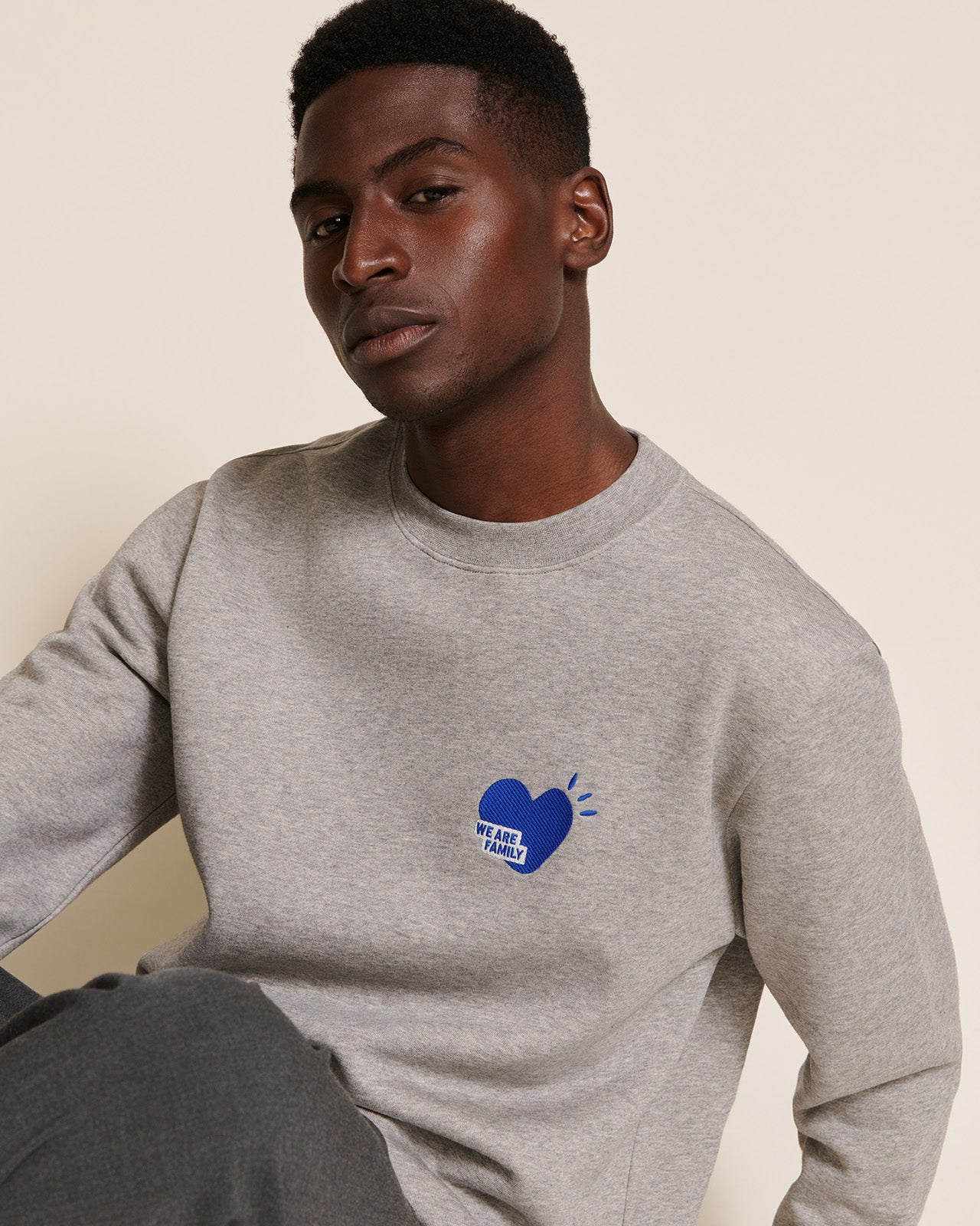 Le sweat We are family homme en coton bio - gris chiné – émoi émoi