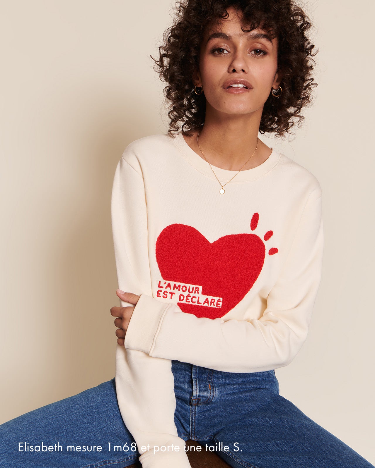 Le sweat l'amour est déclaré femme en coton bio - crème – émoi émoi